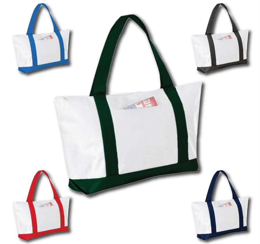 Two Tone Poly Tote Bag w/ Contrasting Trim